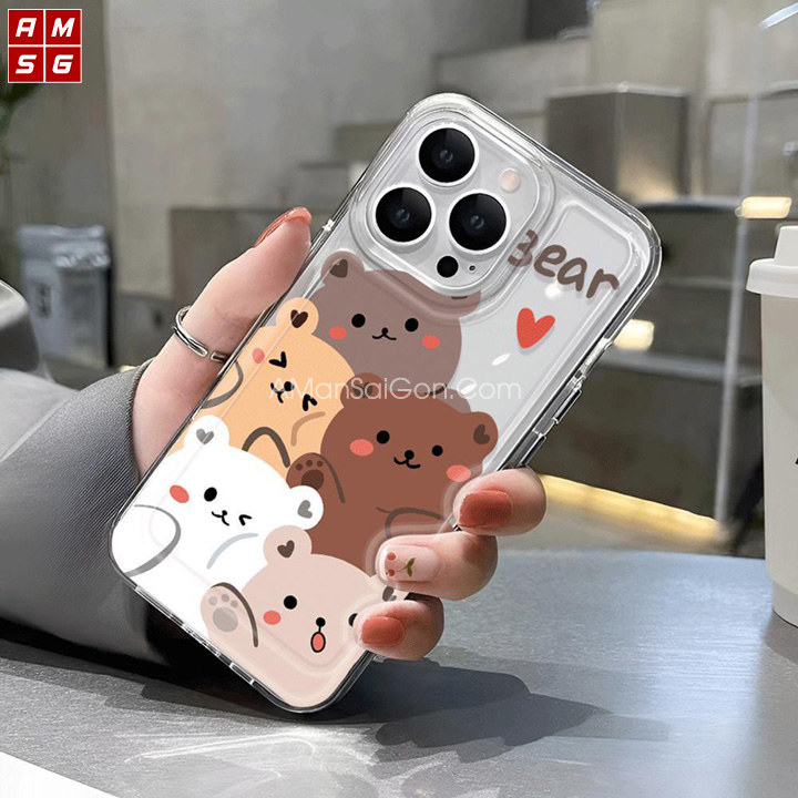 ỐP LƯNG IPHONE TRONG SUỐT HÌNH 4 CHÚ GẤU – A Mẫn Sài Gòn