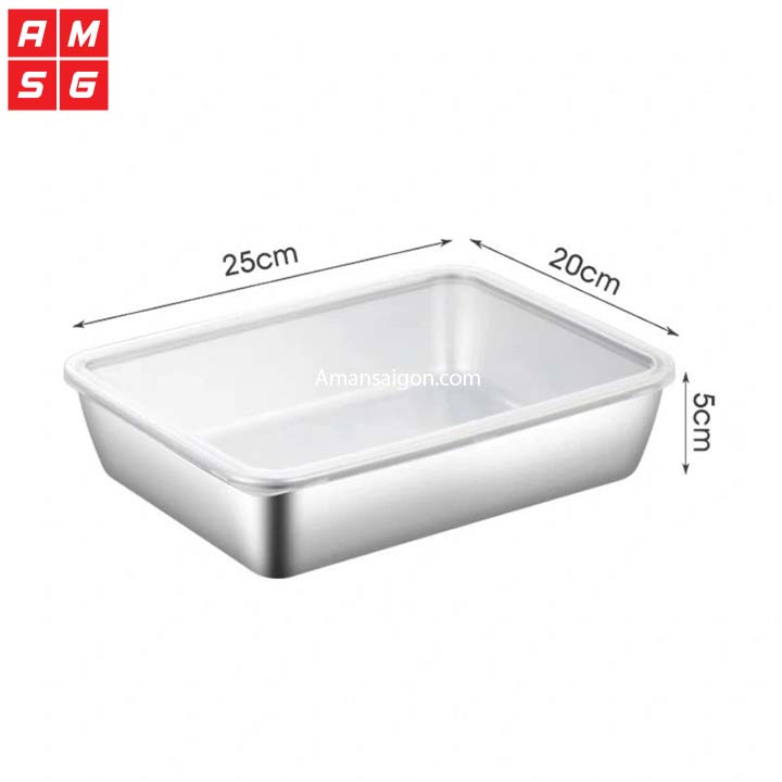 HỘP VUÔNG INOX CÓ NẮP ĐẬY 25 X 20 X 5 CM – A Mẫn Sài Gòn